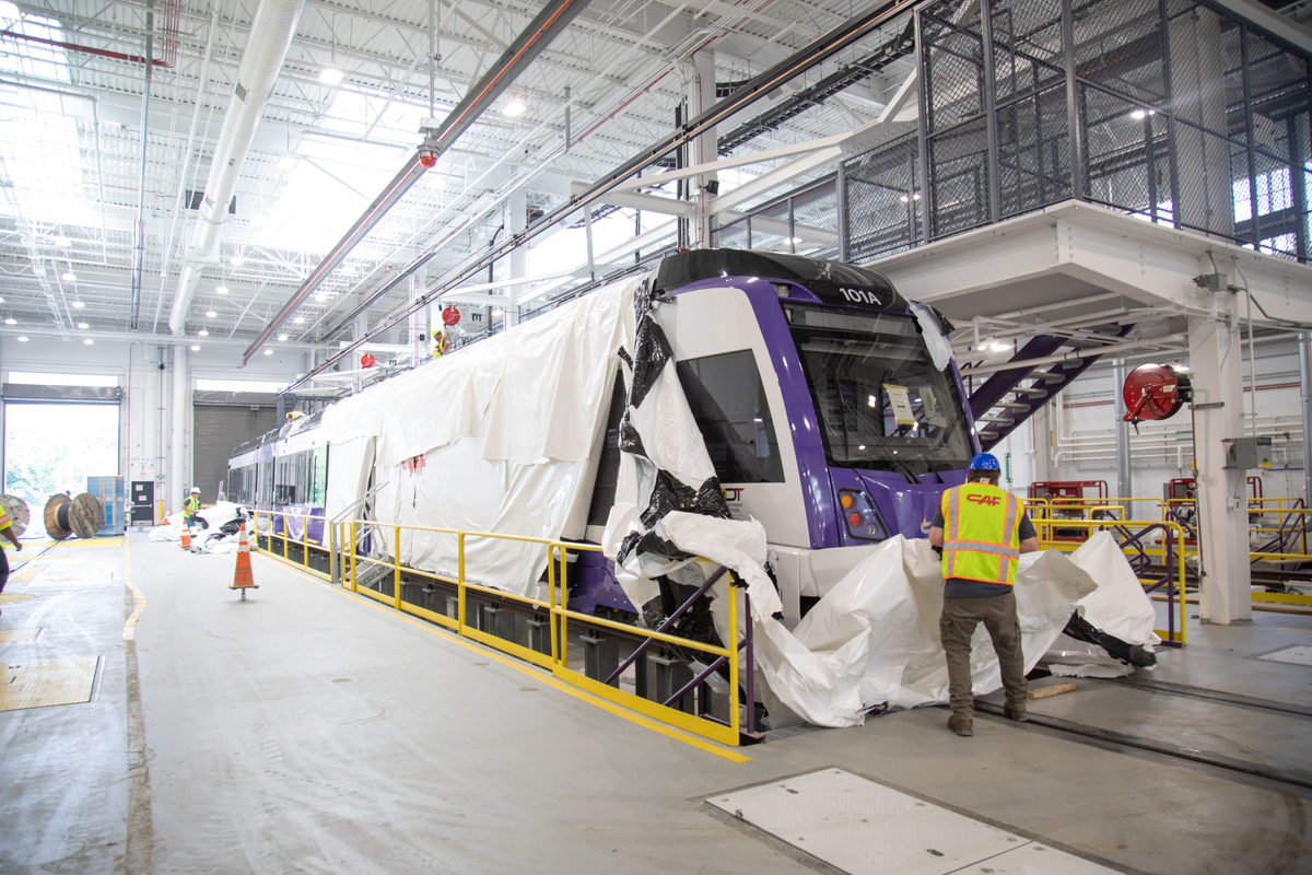 First Purple Line Vehicle Arrives in Maryland - Montgomery Community Media